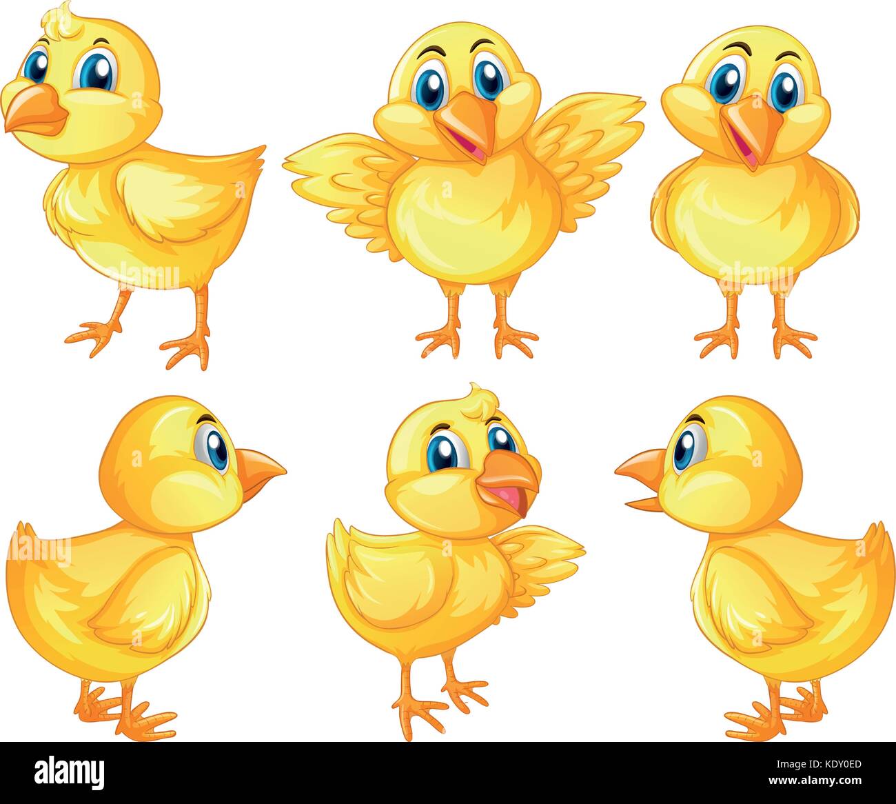 Six cute chicks on white background illustration Stock Vector Image ...
