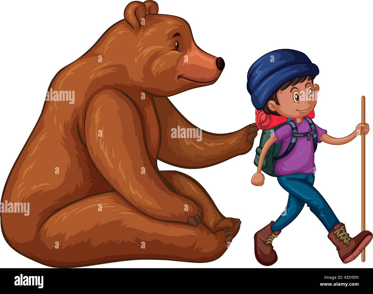 Grizzly bear and hiker with backpack illustration Stock Vector Image ...