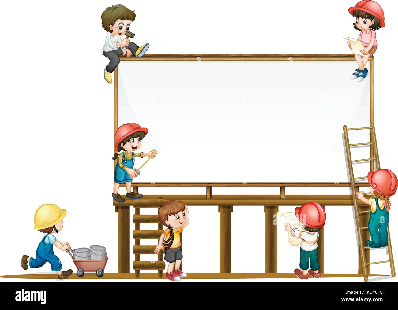 Board template and children working on construction illustration Stock ...