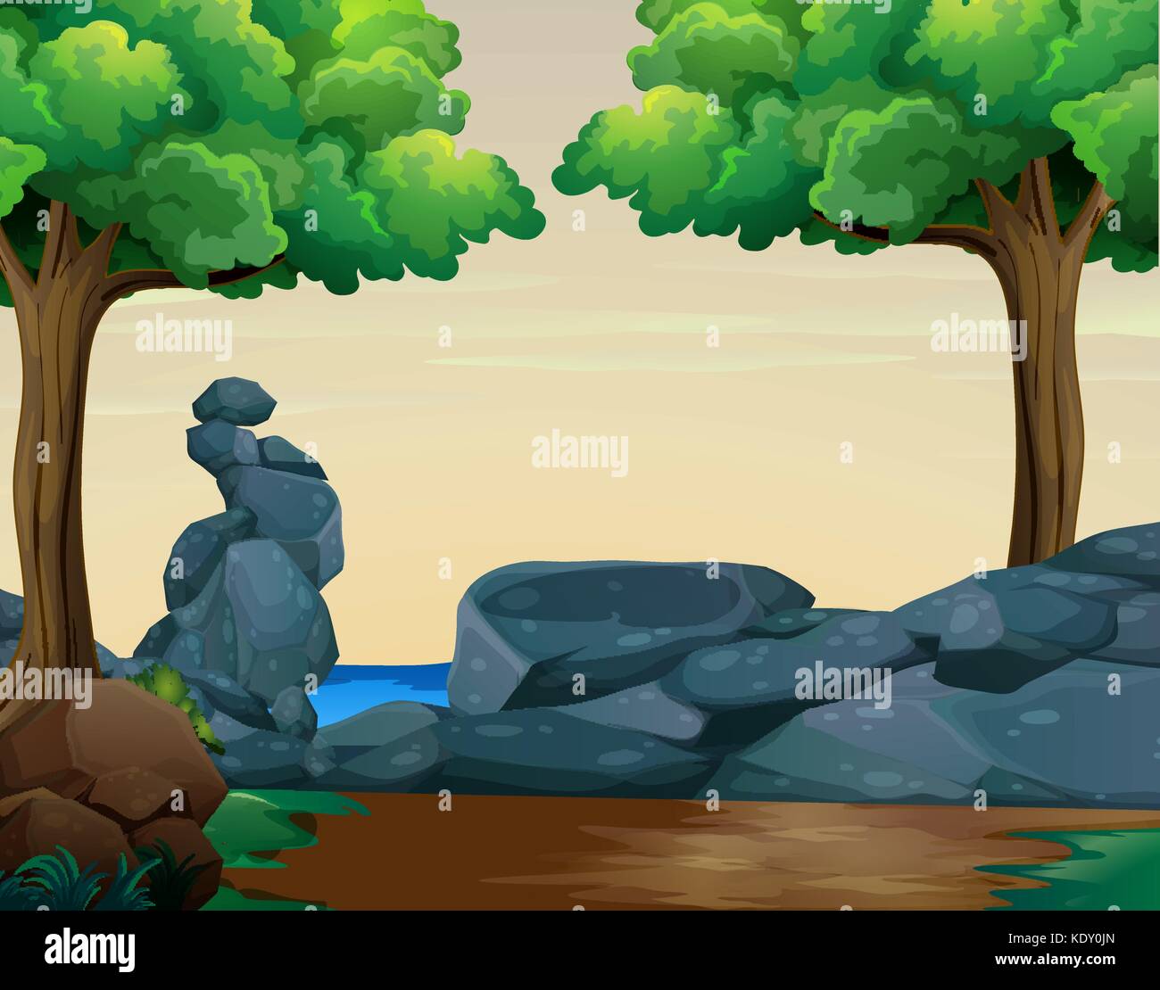 Scene with rocks in the woods illustration Stock Vector Image & Art - Alamy