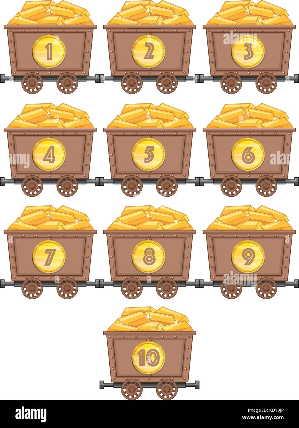 Counting numbers with gold in mining carts illustration Stock Vector ...