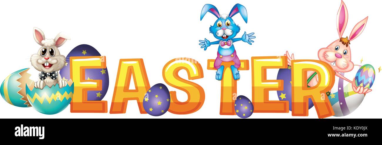 Font design for word easter with bunnies and eggs illustration Stock ...