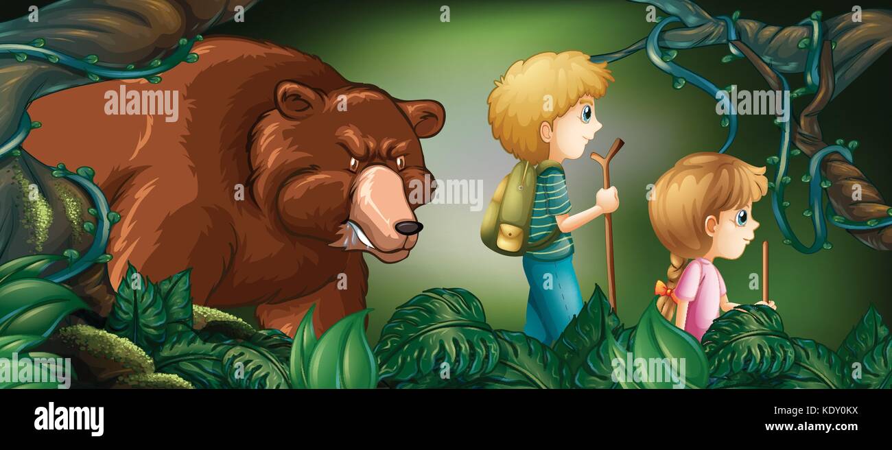 Brown bear behind tree Stock Vector Images - Alamy