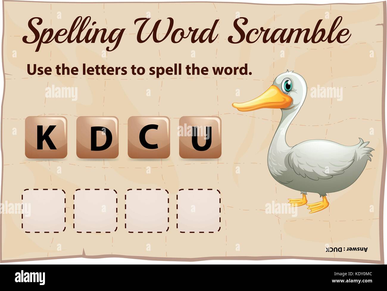 Spelling word scramble game with word duck illustration Stock Vector ...