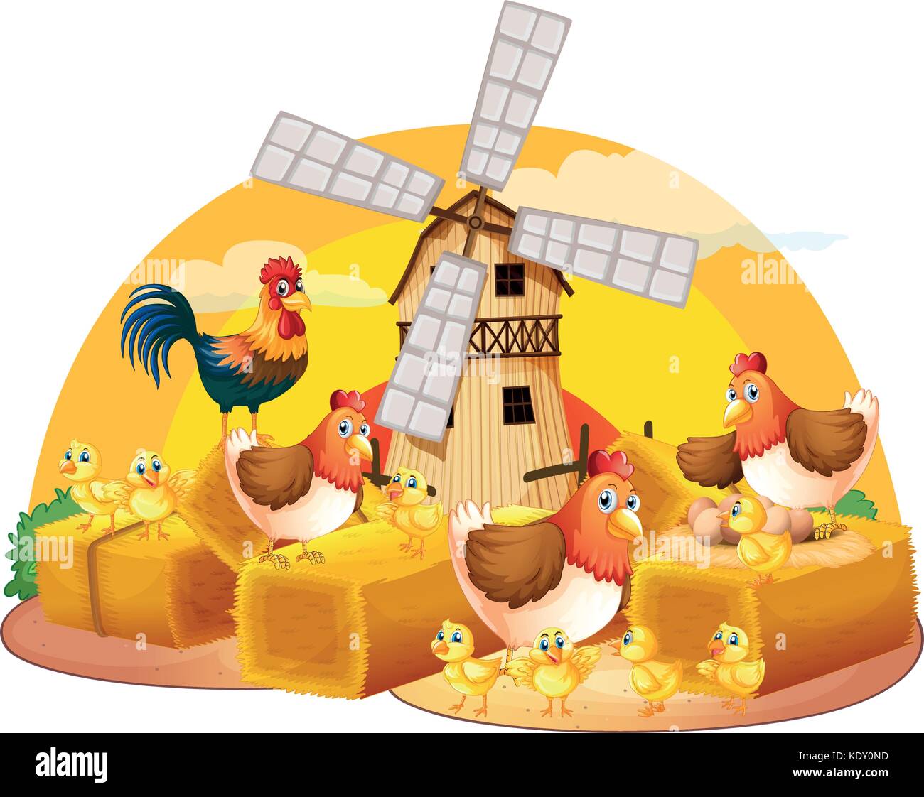 Hens and chicks on the hay illustration Stock Vector Image & Art - Alamy