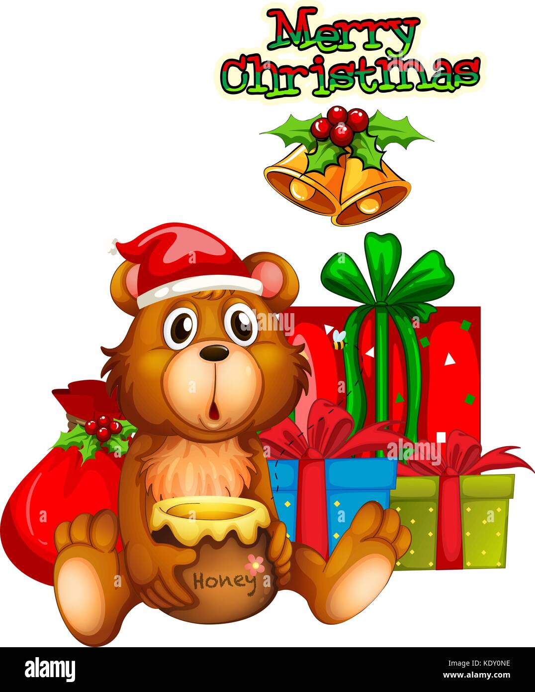 Christmas card design with bear and presents illustration Stock Vector ...