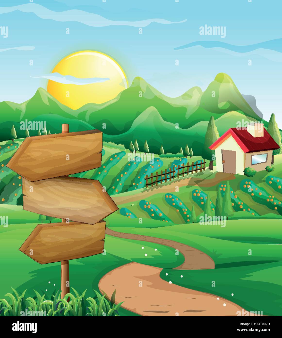 Scene with vegetable field and farmyard illustration Stock Vector Image ...