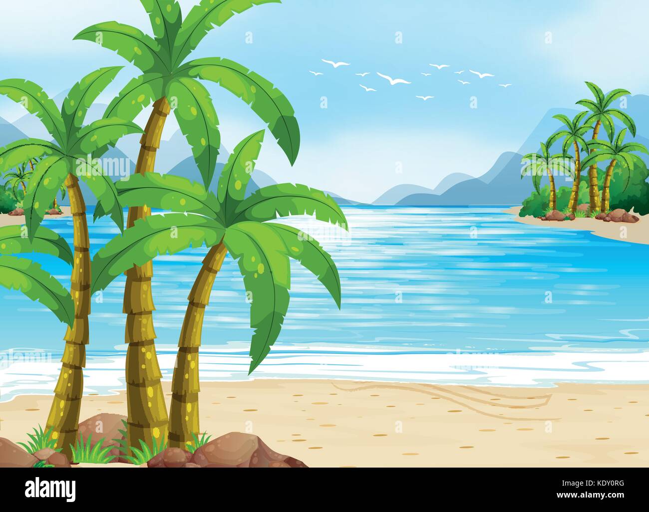 Summer theme with beach and ocean illustration Stock Vector Image & Art ...
