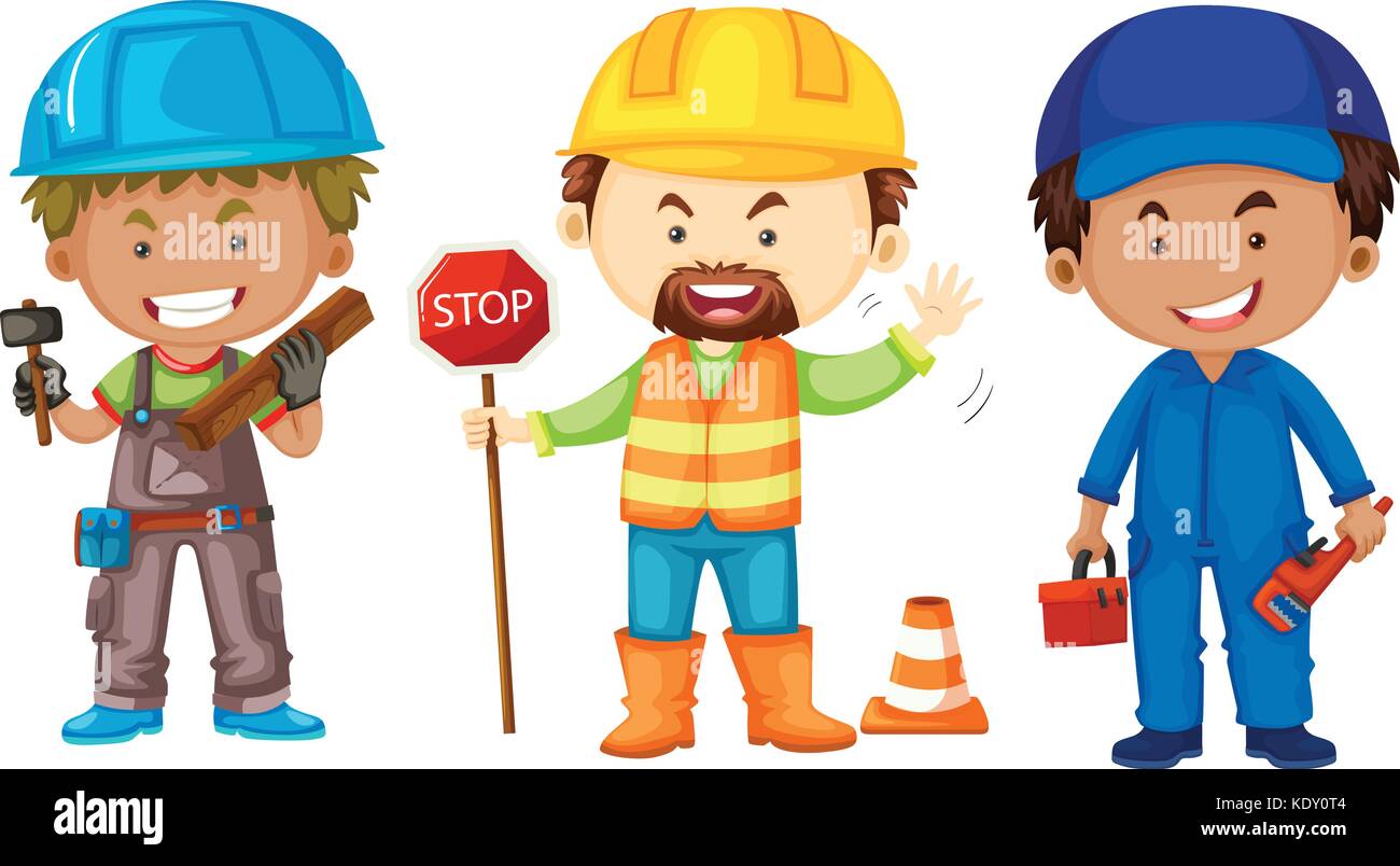 Three men doing different jobs illustration Stock Vector Image & Art ...