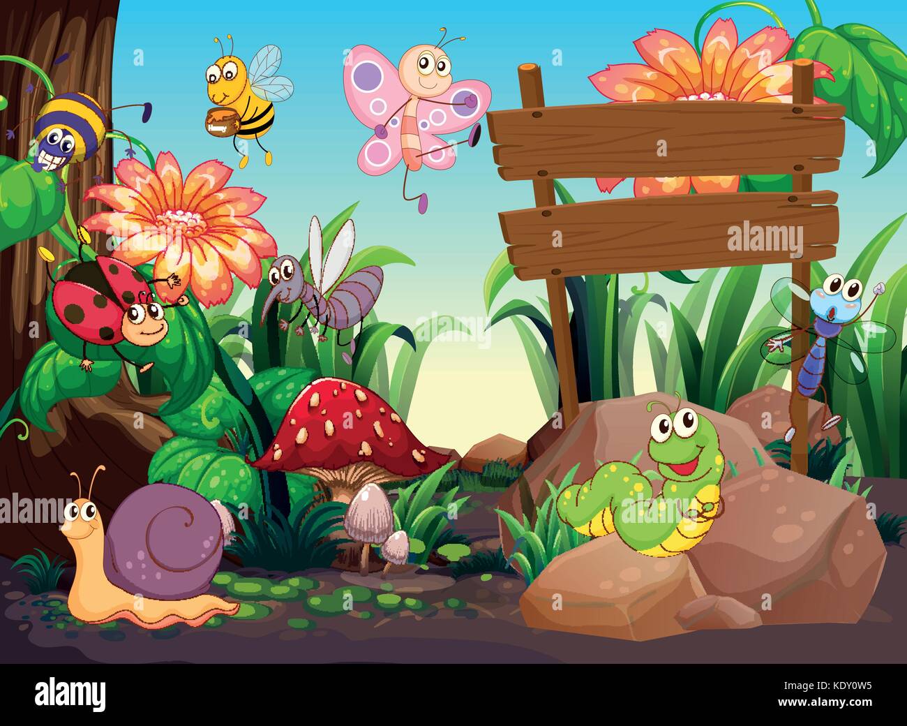 Many insects by the wooden signs illustration Stock Vector Image & Art ...