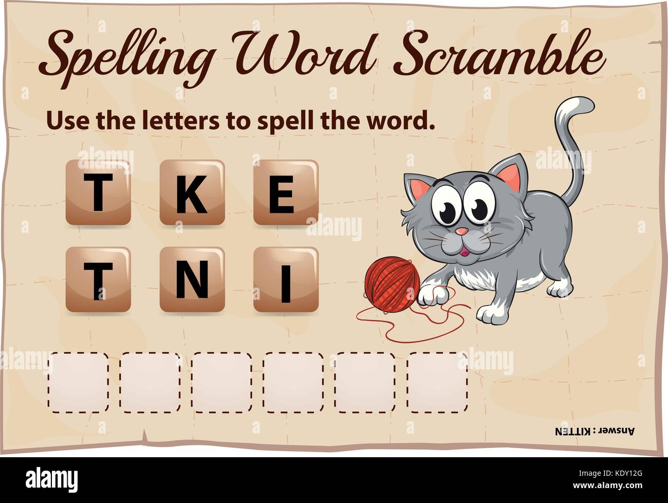 Spelling word scramble game for word kitten illustration Stock Vector ...