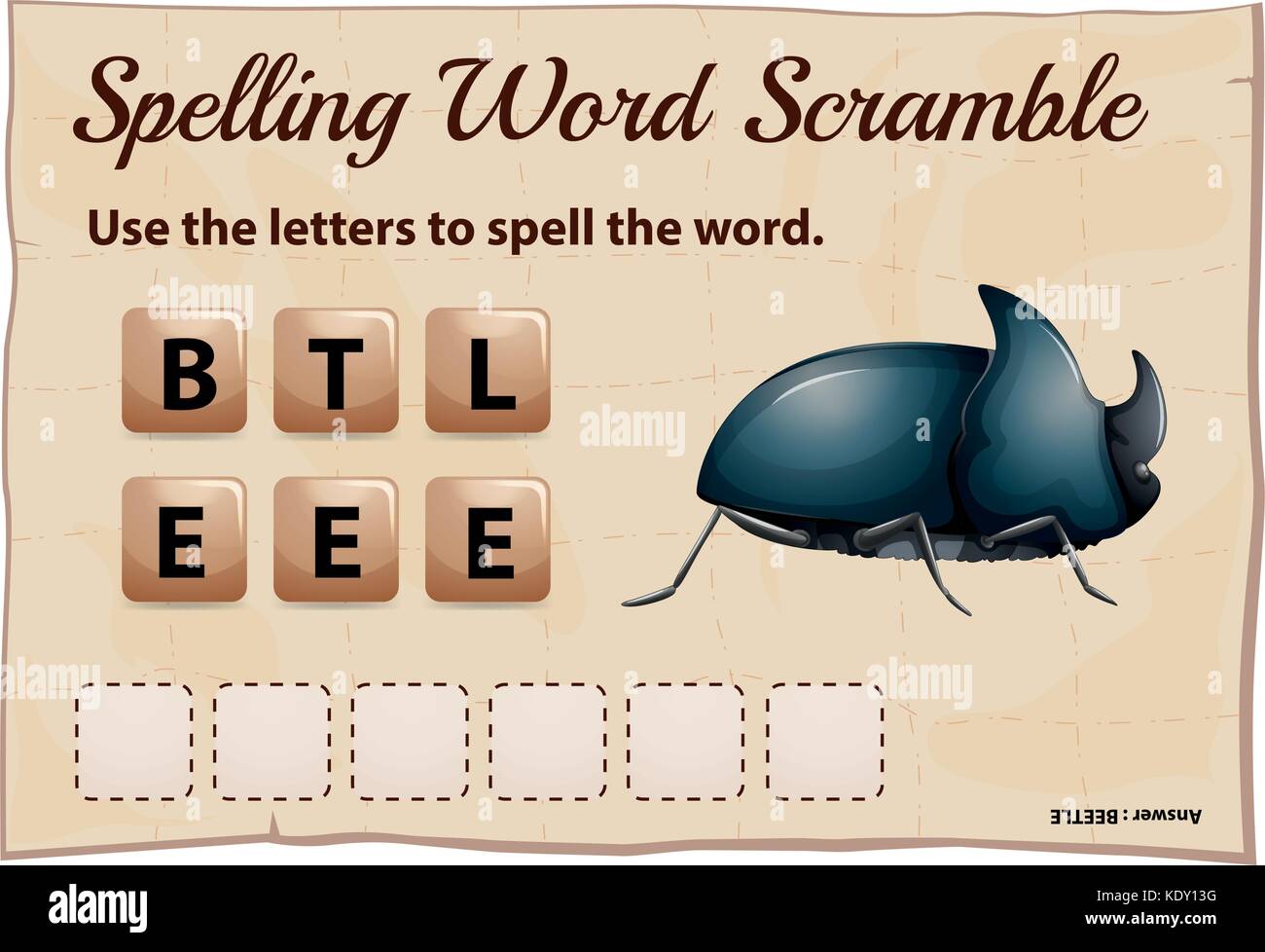 Spelling word scramble for word beetle illustration Stock Vector Image ...