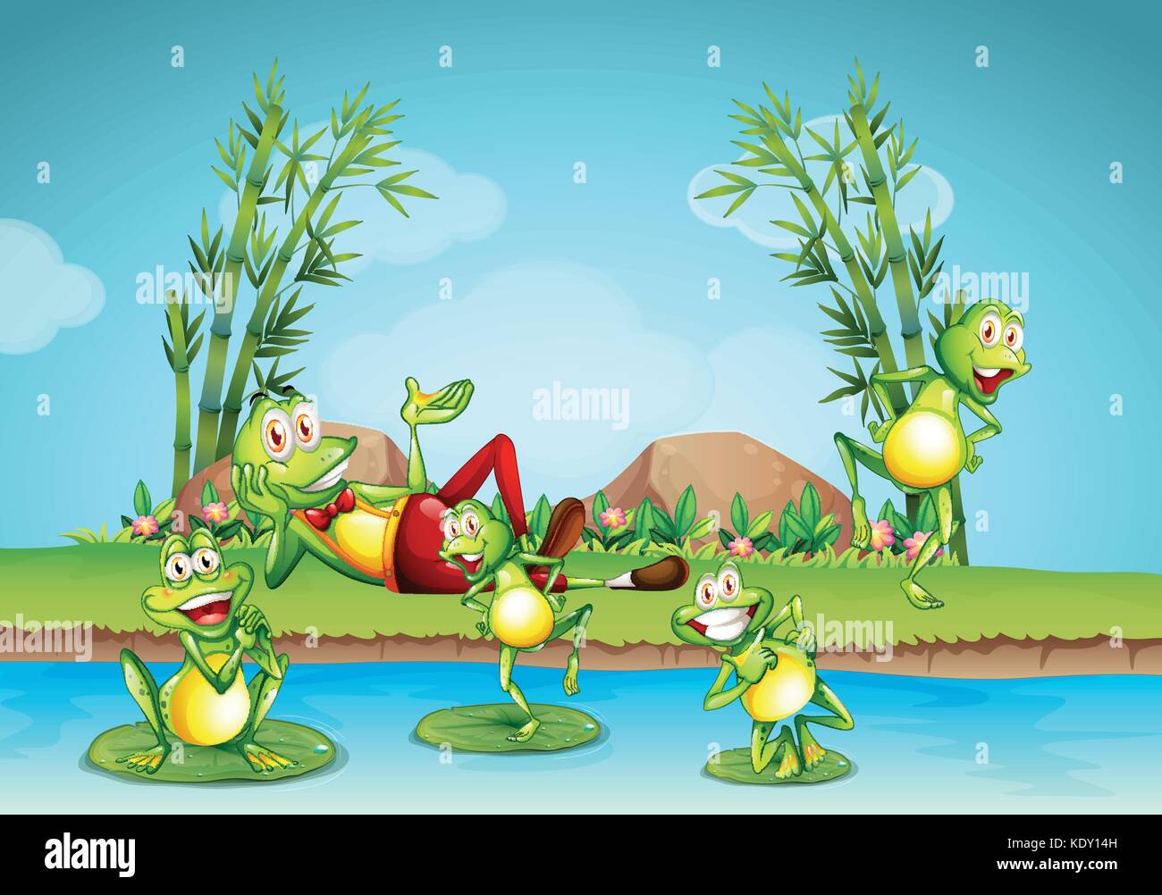 Five frogs living by the pond illustration Stock Vector Image & Art - Alamy