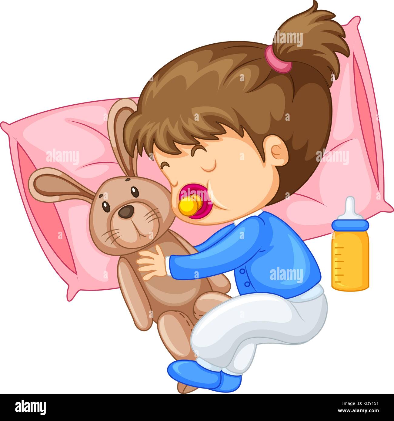 Little girl hugging rabbit in bed illustration Stock Vector Image & Art ...