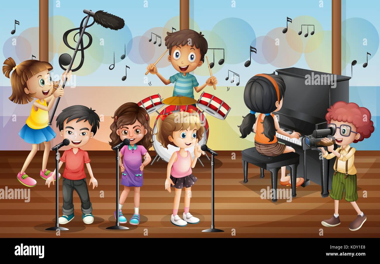 Boy shooting friends singing in the concert illustration Stock Vector ...