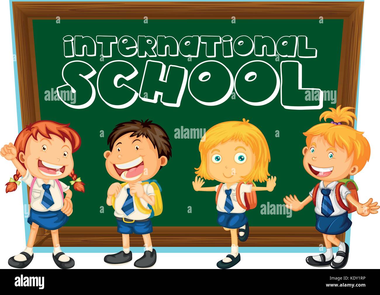 International school sign with students in uniform illustration Stock ...