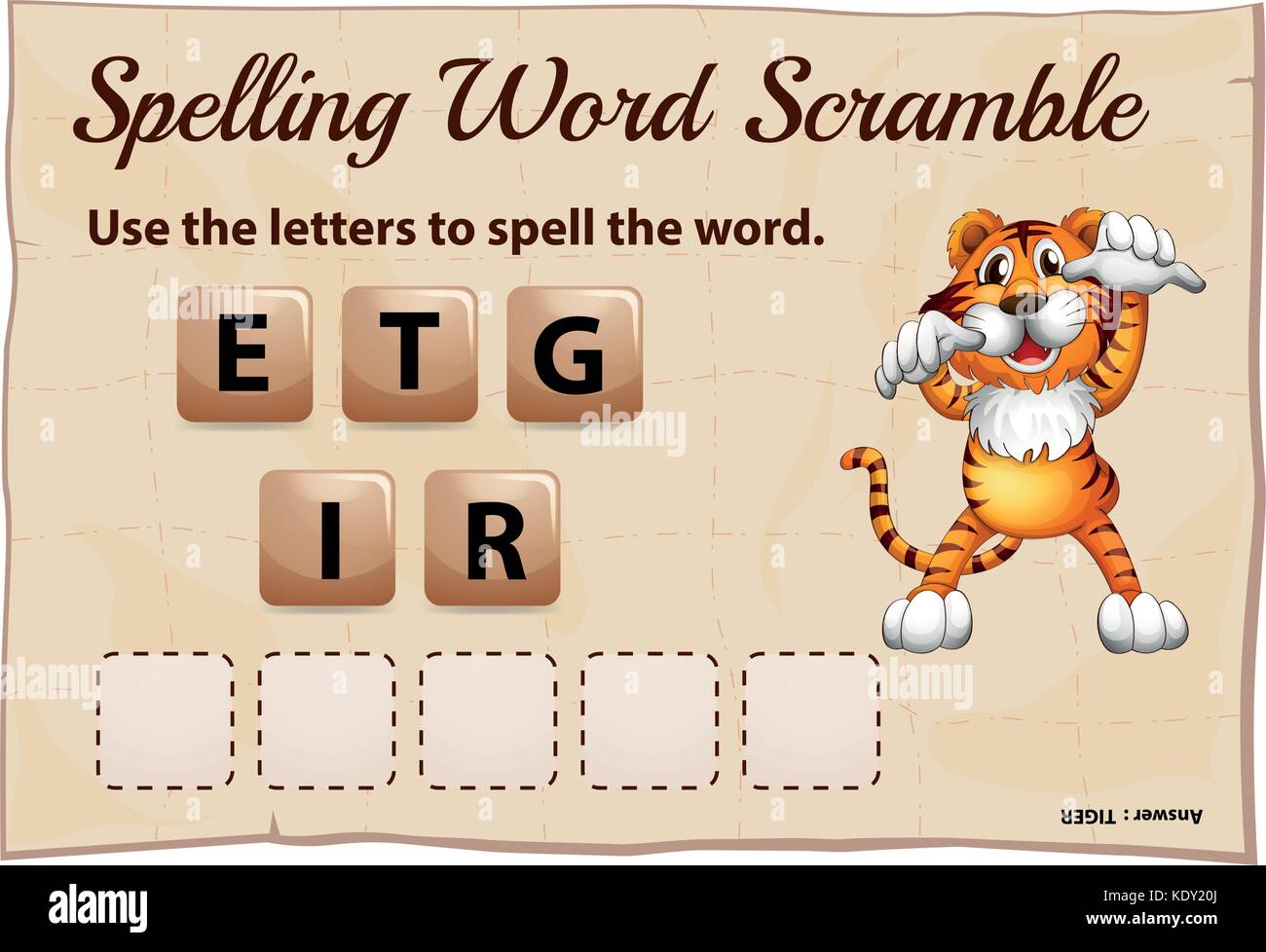 Spelling word scramble for word tiger illustration Stock Vector Image ...