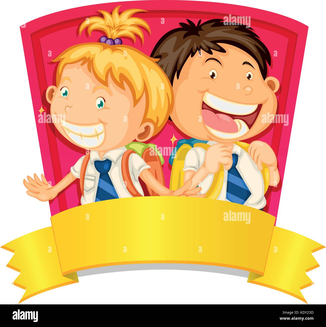 Label template with students in uniform illustration Stock Vector Image ...