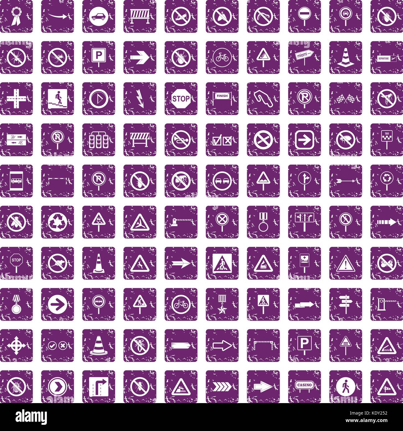 100 road signs icons set grunge purple Stock Vector Image & Art - Alamy
