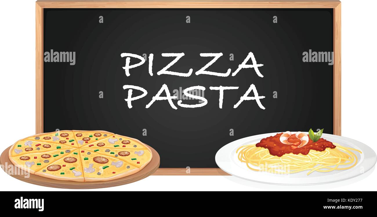 Pizza and pasta on the plates illustration Stock Vector Image & Art - Alamy