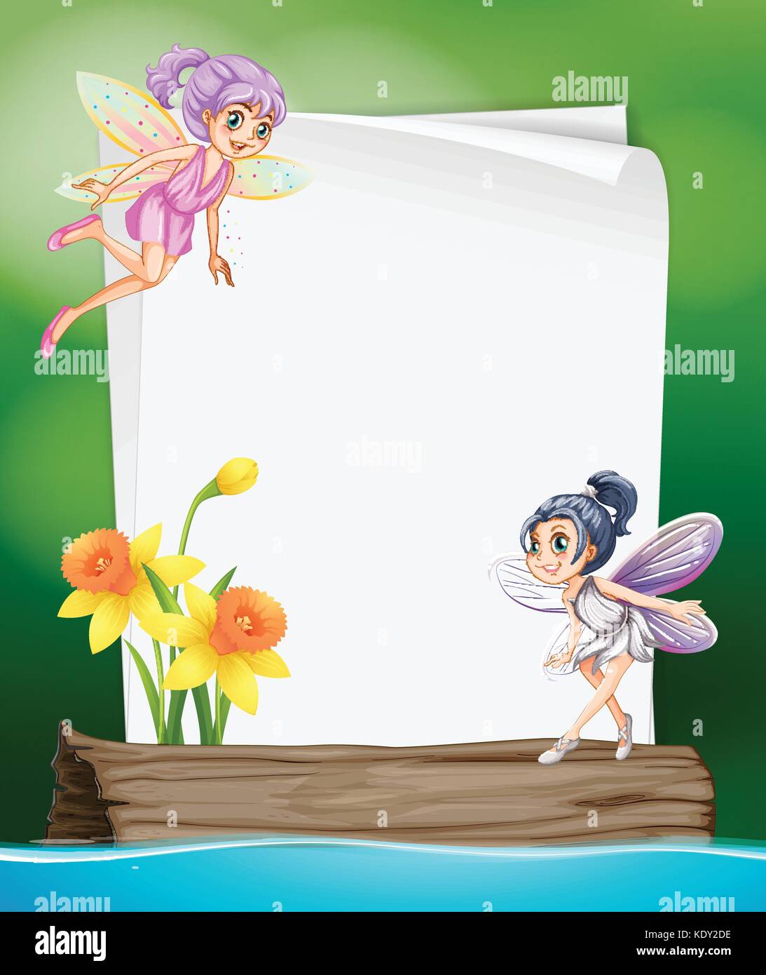 Paper template with two fairies flying illustration Stock Vector Image ...