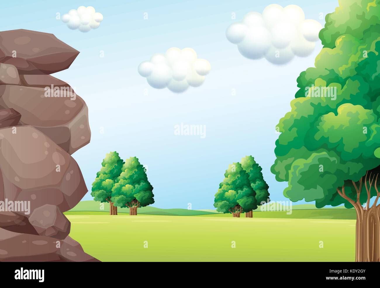 Nature scene with green field illustration Stock Vector Image & Art - Alamy