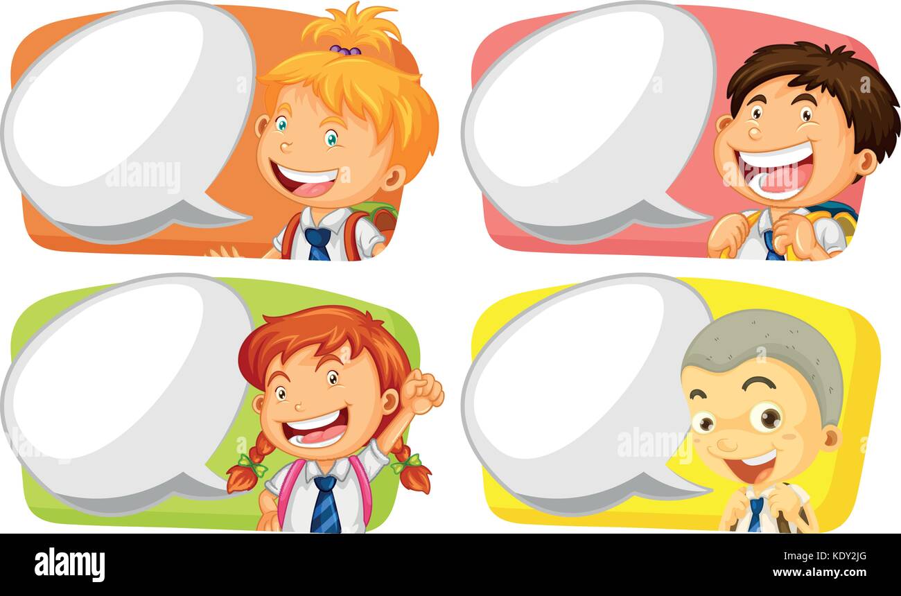 Label template with student boys and girls illustration Stock Vector ...