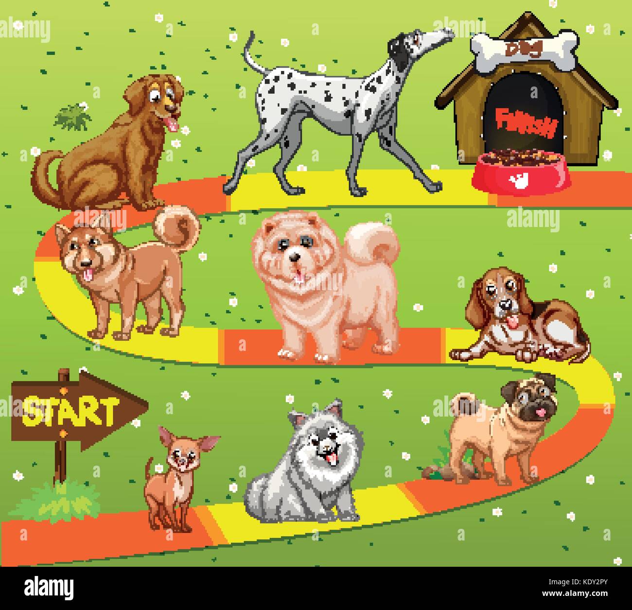 Game template with many dogs in the field illustration Stock Vector ...
