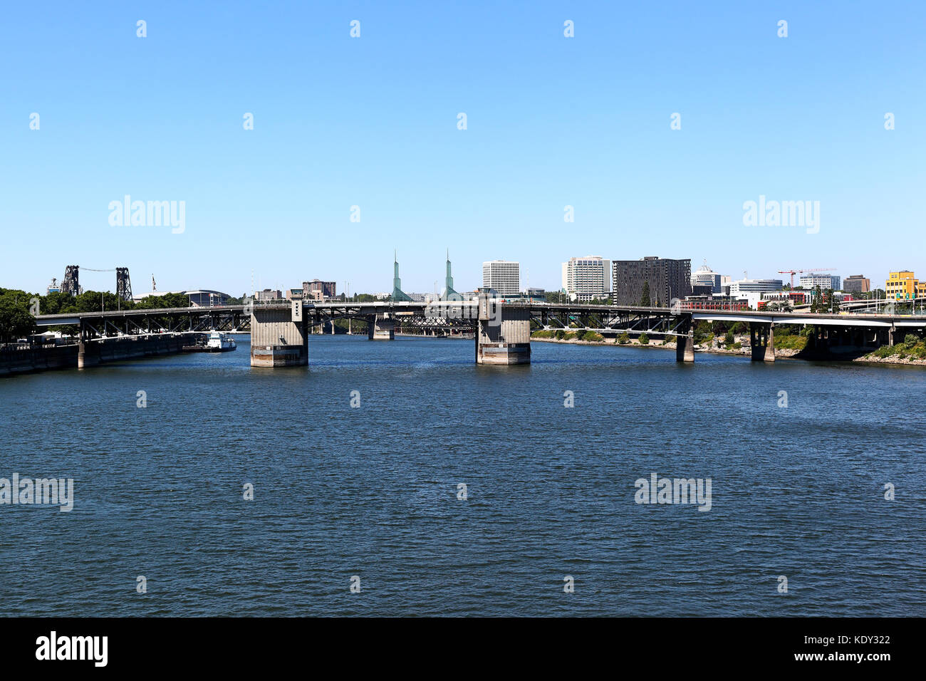 Morrison Bridge across the Willamette River, Portland (OR Stock Photo ...