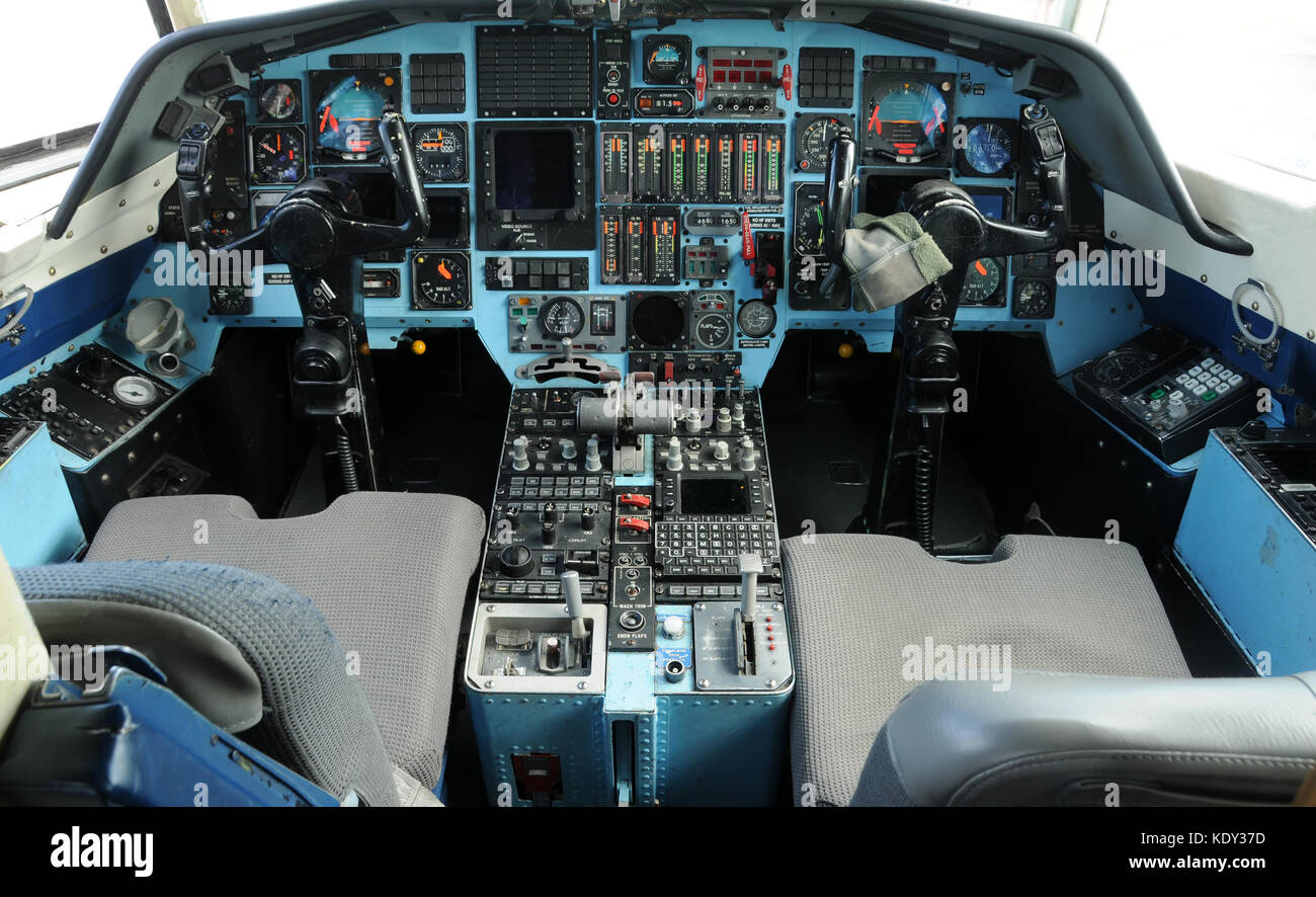 Modern jet airplane cockpit control view Stock Photo - Alamy