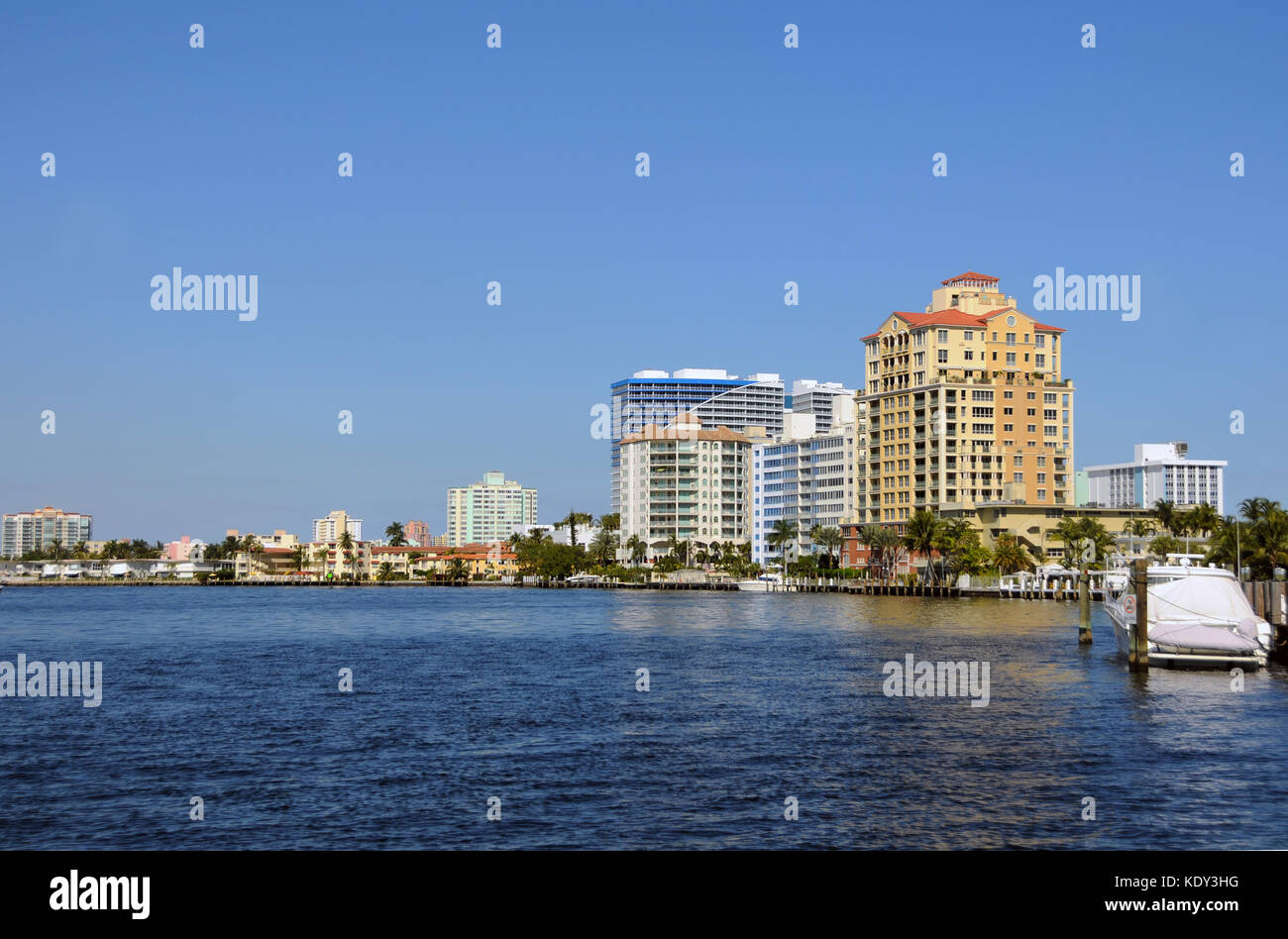 Waterfront buildings and scenery from Miami Beach, Florida Stock Photo ...