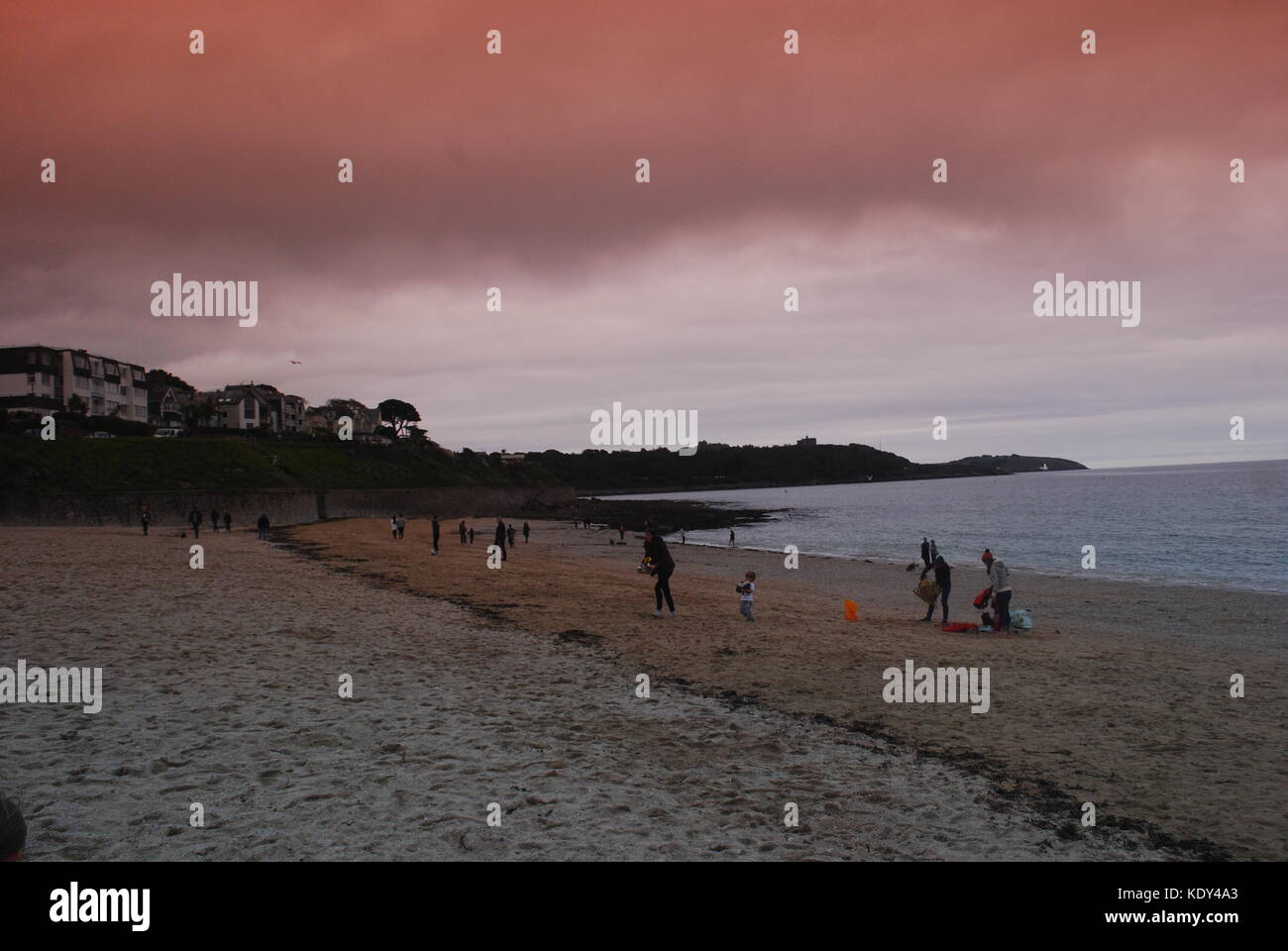 Picture of beach with orange and red sky Stock Photo - Alamy