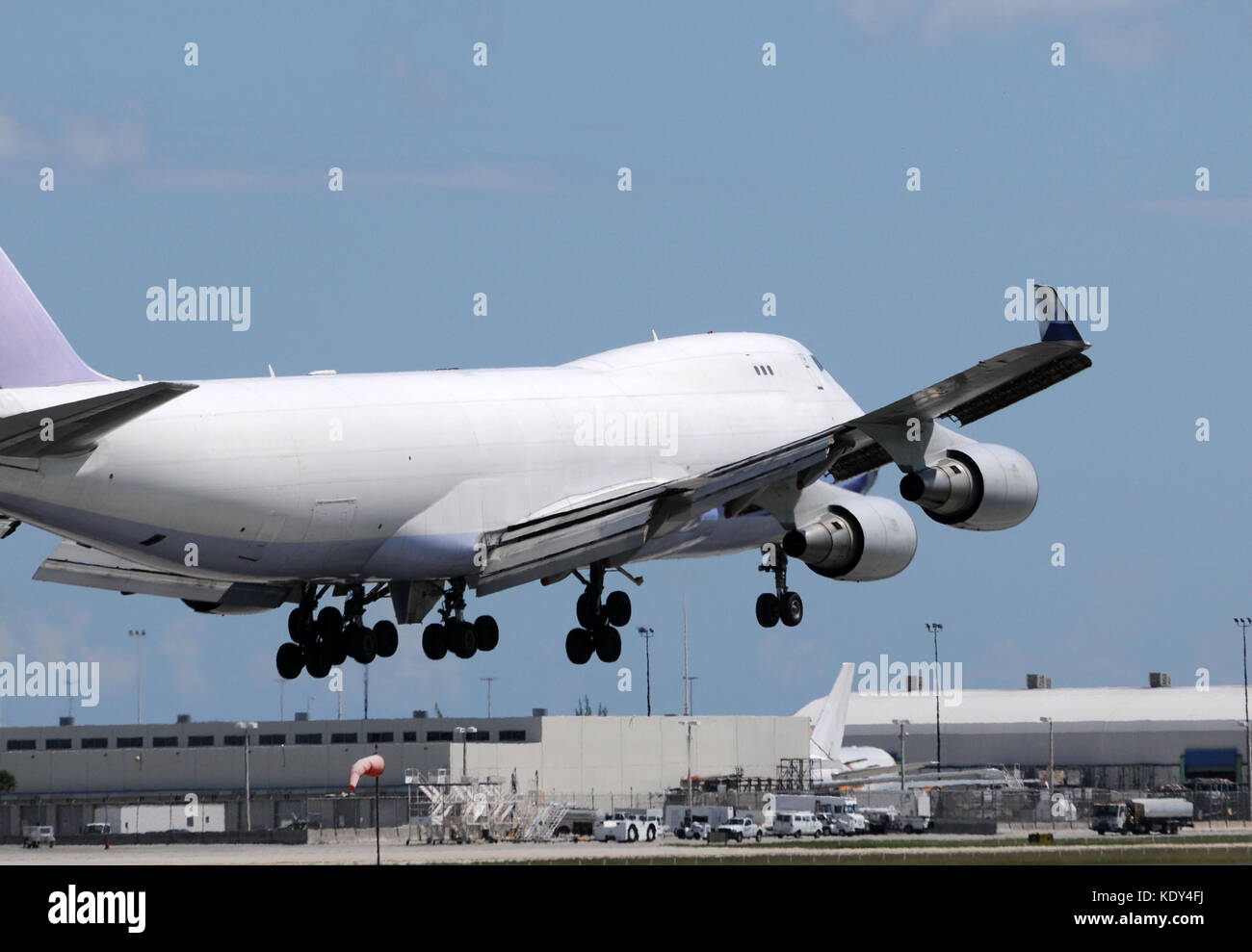 Jumbo jet carrying cargo from Asia lands at Miami International airport ...