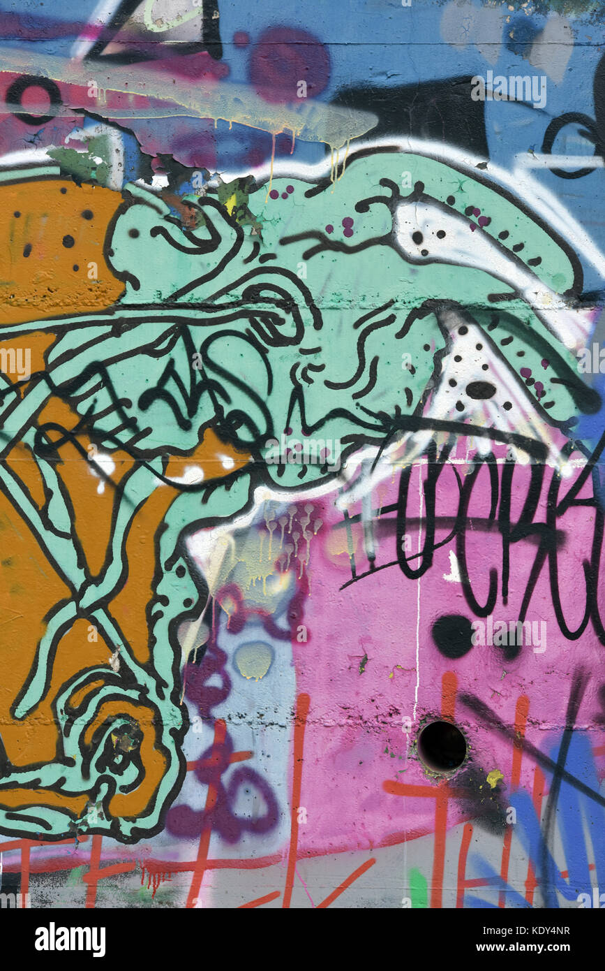 colourful graffiti on a wall in Kerkira, Corfu, Greece. artistic ...