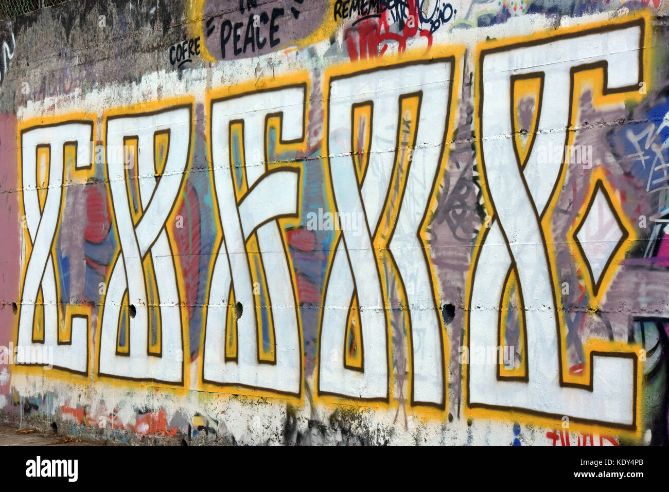 colourful graffiti on a wall in Kerkira, Corfu, Greece. artistic ...