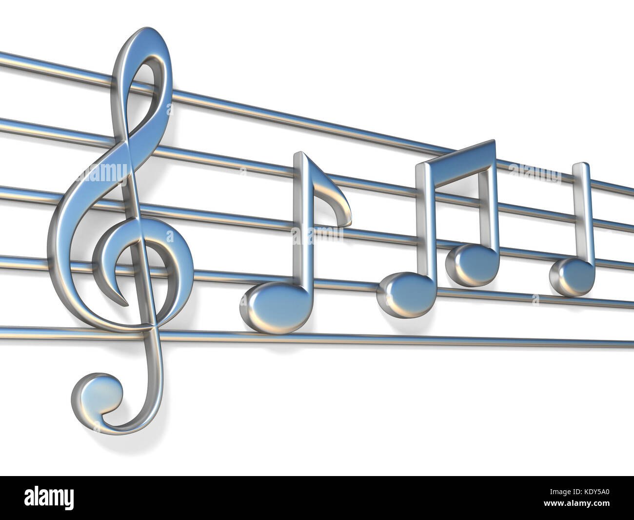 Music notes on staff lines 3D render illustration isolated on white ...