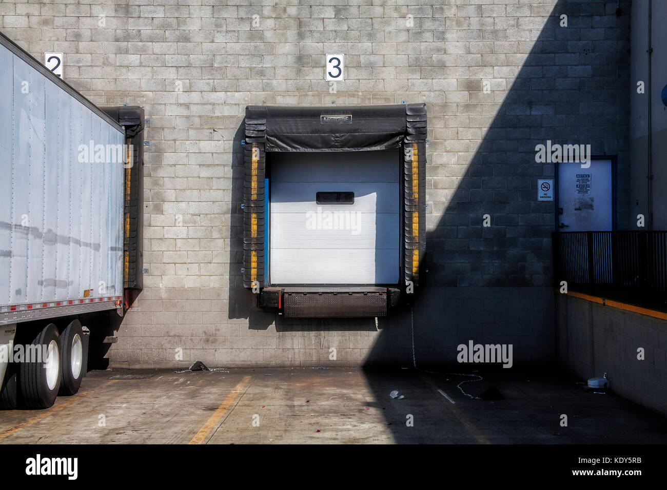 Truck bay at warehosue in downtown Los Angeles, California, USA Stock ...