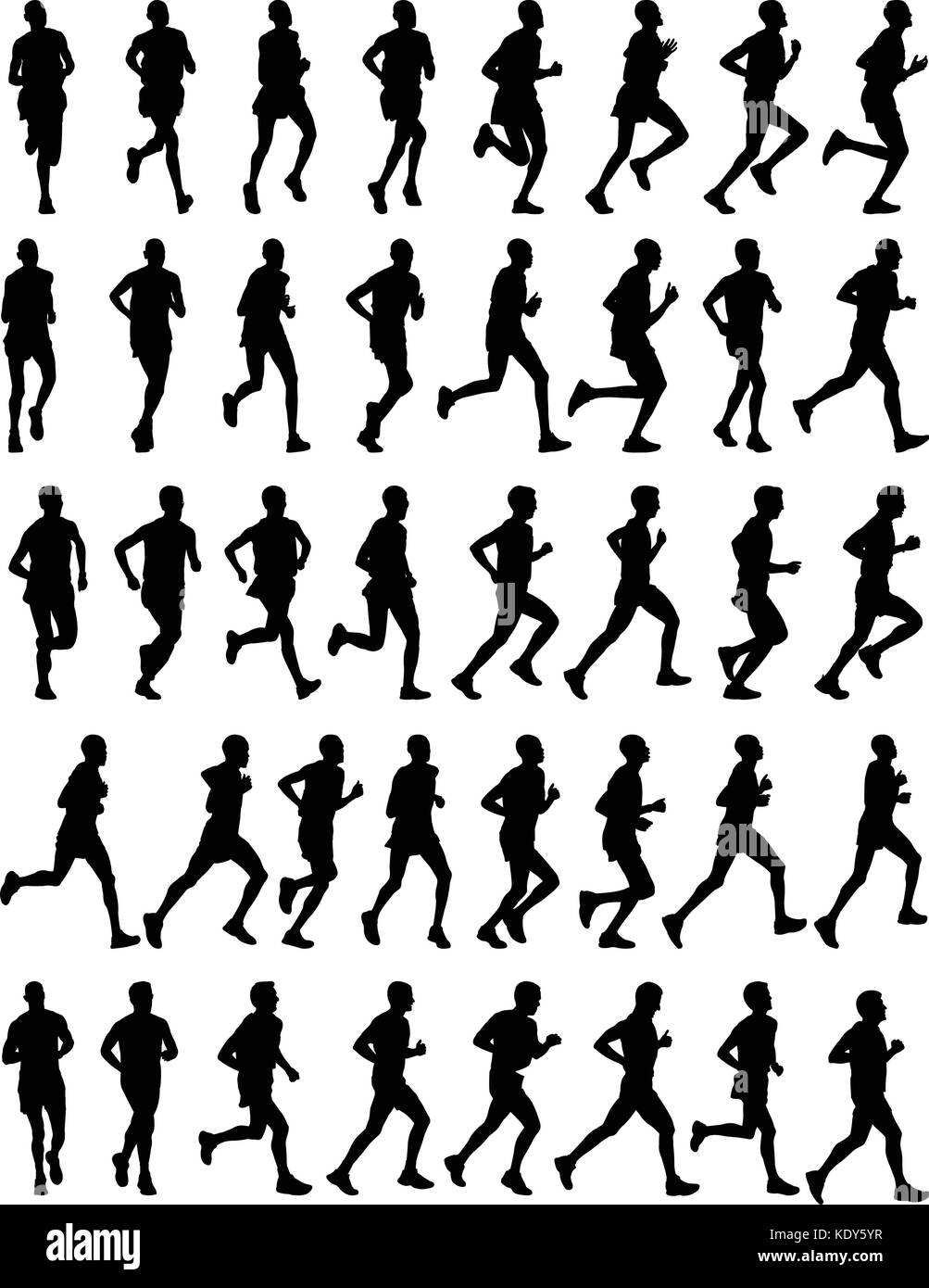 40 high quality male marathon runners silhouettes - vector Stock Vector ...