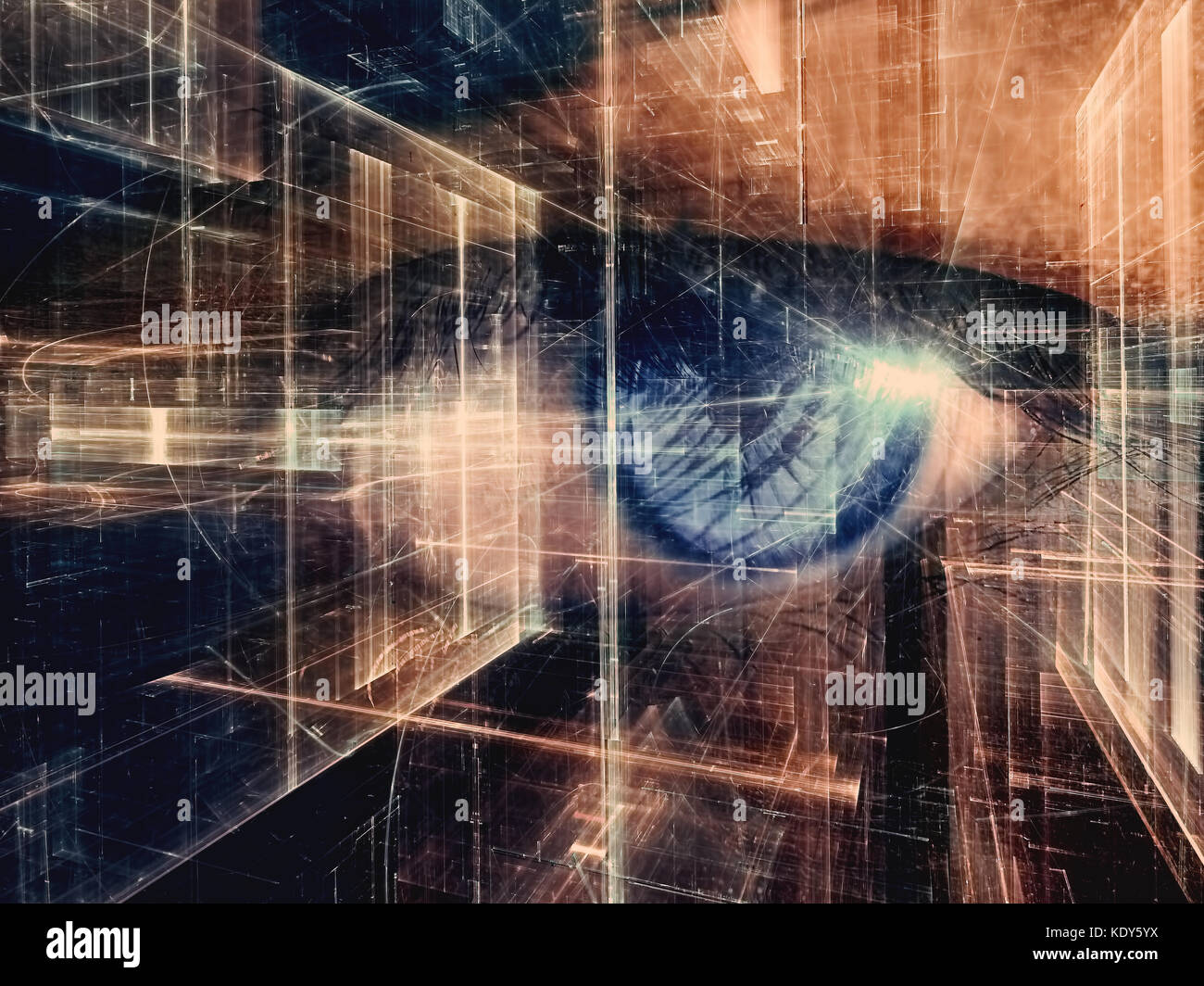 Futuristic collage with a fractal and an eye Stock Photo - Alamy