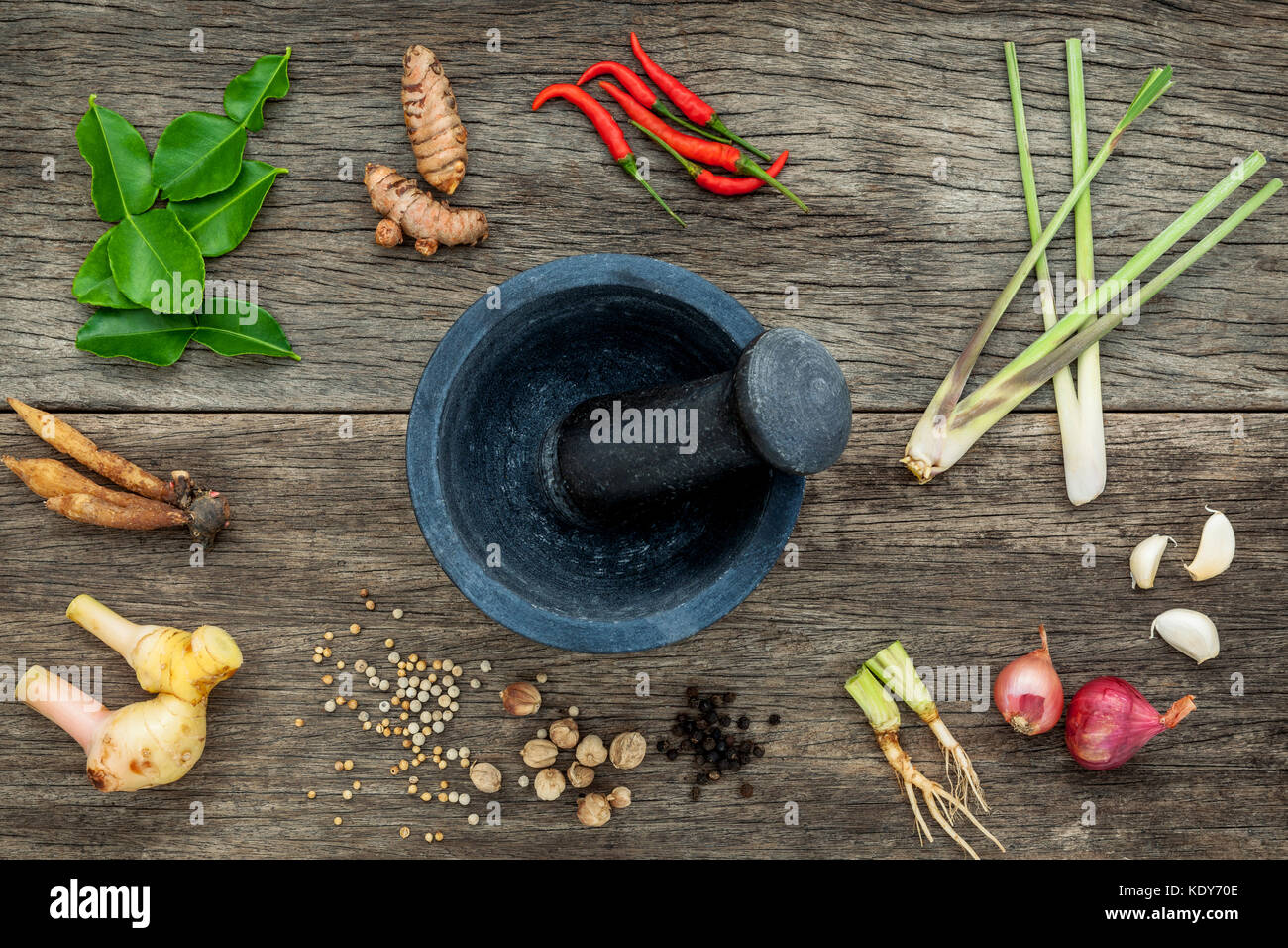 Assortment of Thai food Cooking ingredients and spice red curry paste ...