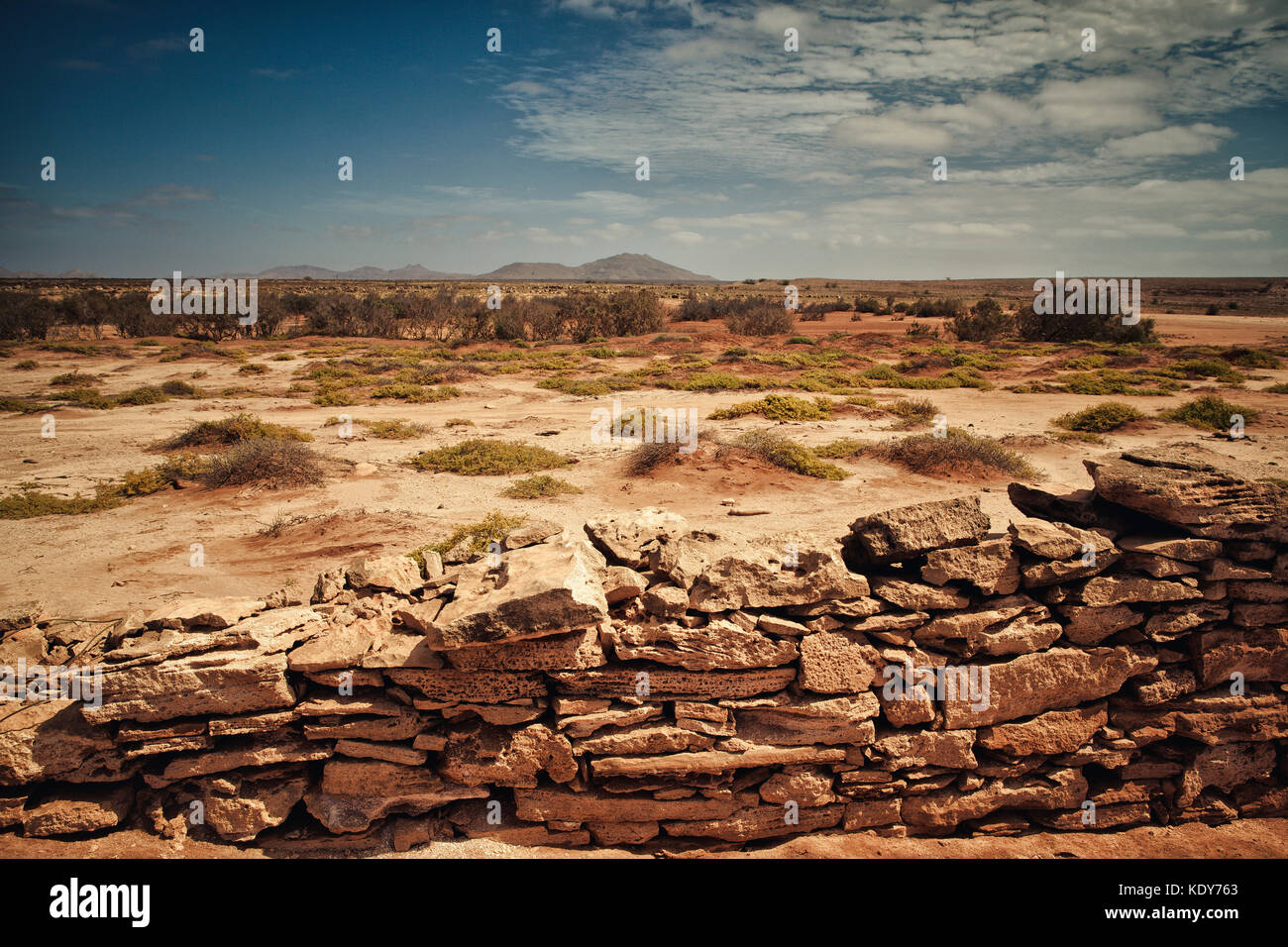 View of the desert landscape on the island of Cape Verde in Summer ...
