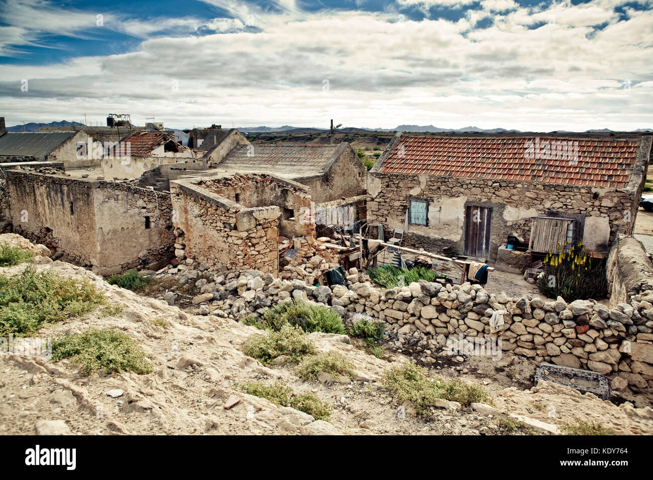 Scenic View of old buildings and villages on Cape Verde in Summer on a ...