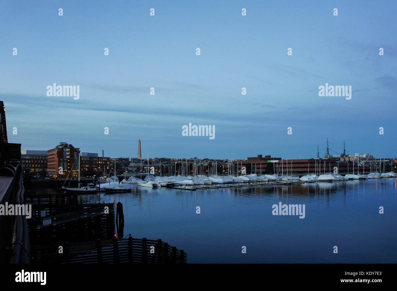 Ocean, ship, port and Boston cityscape at Boston, Massachusetts, United ...