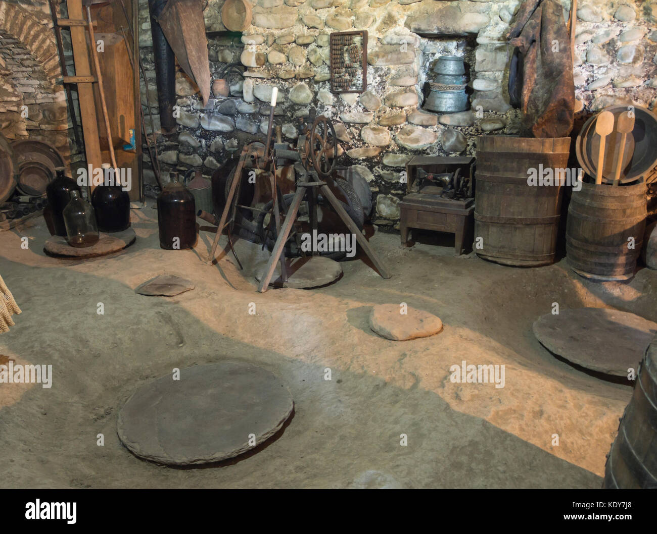 The traditional Nodari wine cellar in Velistsikhe Georgia, interior ...