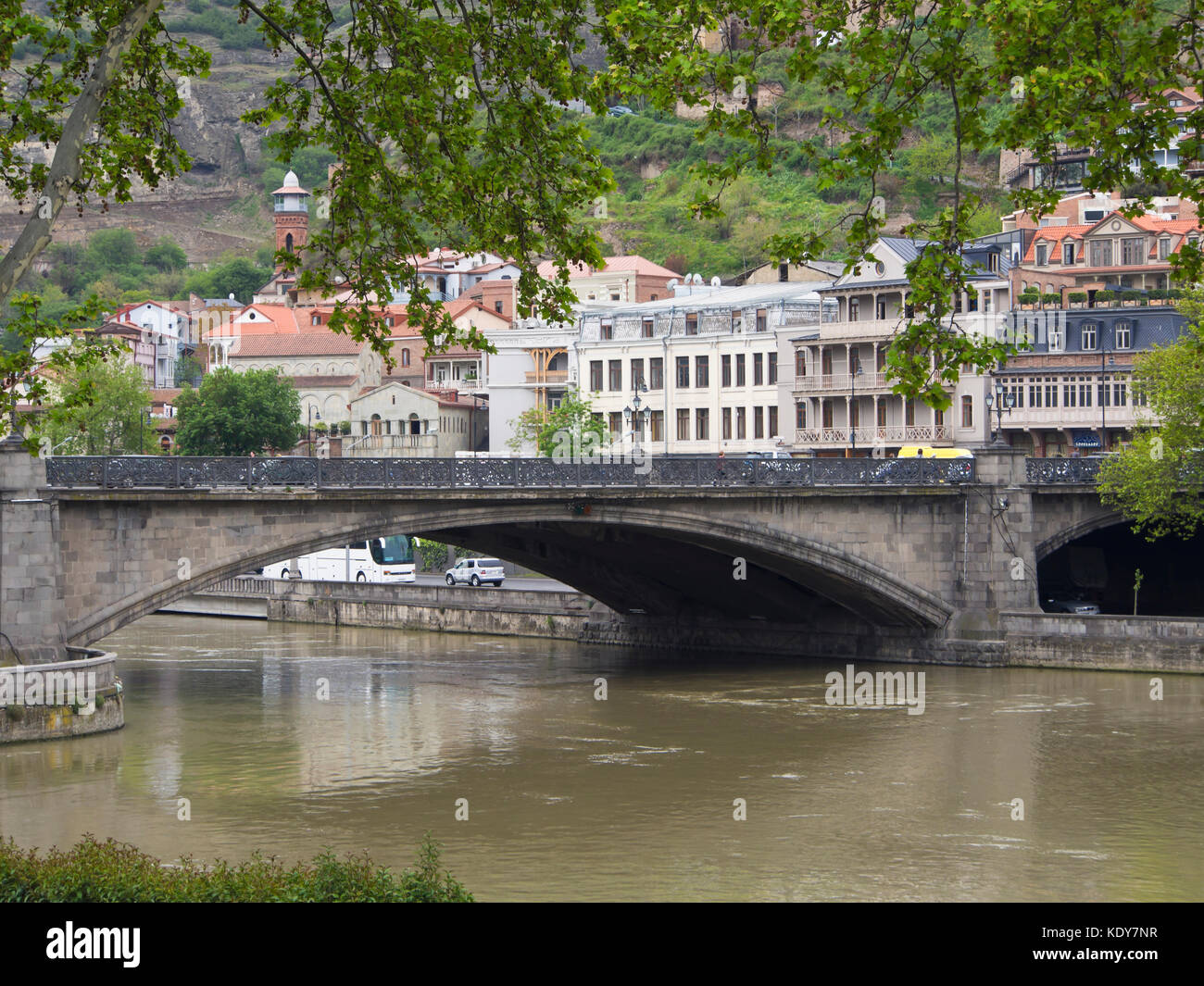 Metekhi Bridge crossing the river Kura in central Tbilisi, the capital ...