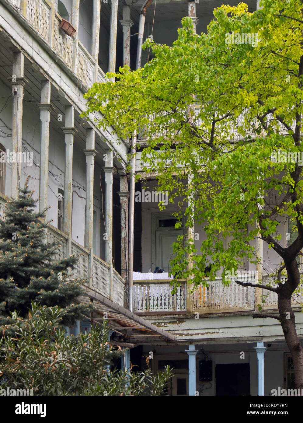 Detail of traditional Georgian architecture in the capital Tbilisi ...