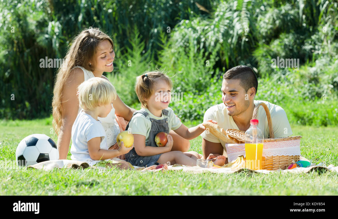 European familywith kids having picnic at countryside Stock Photo - Alamy