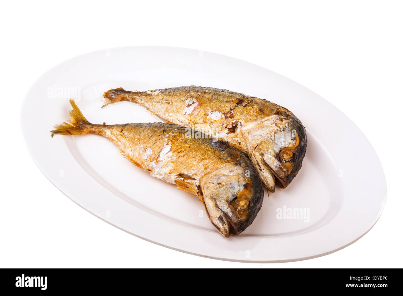 fried fish isolated on white plate Stock Photo - Alamy