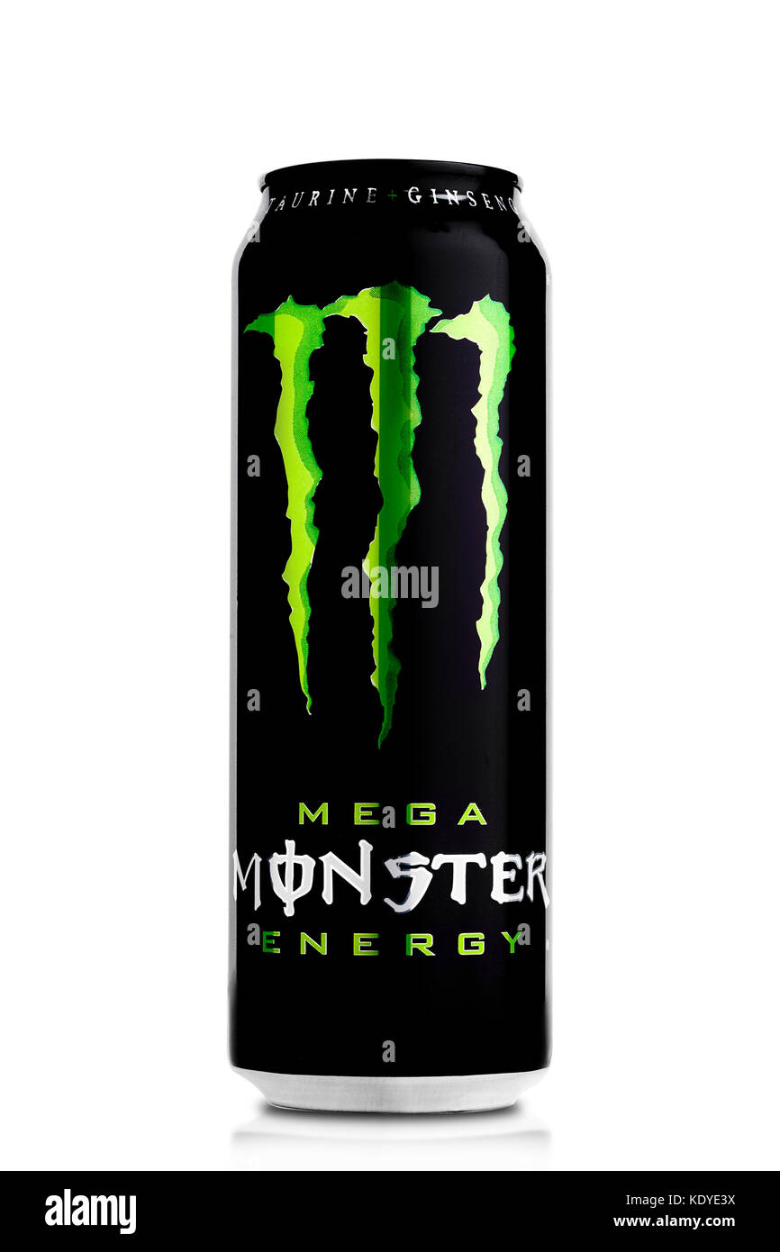 LONDON, UK - APRIL 12, 2017: A can of Monster Energy Drink on white ...