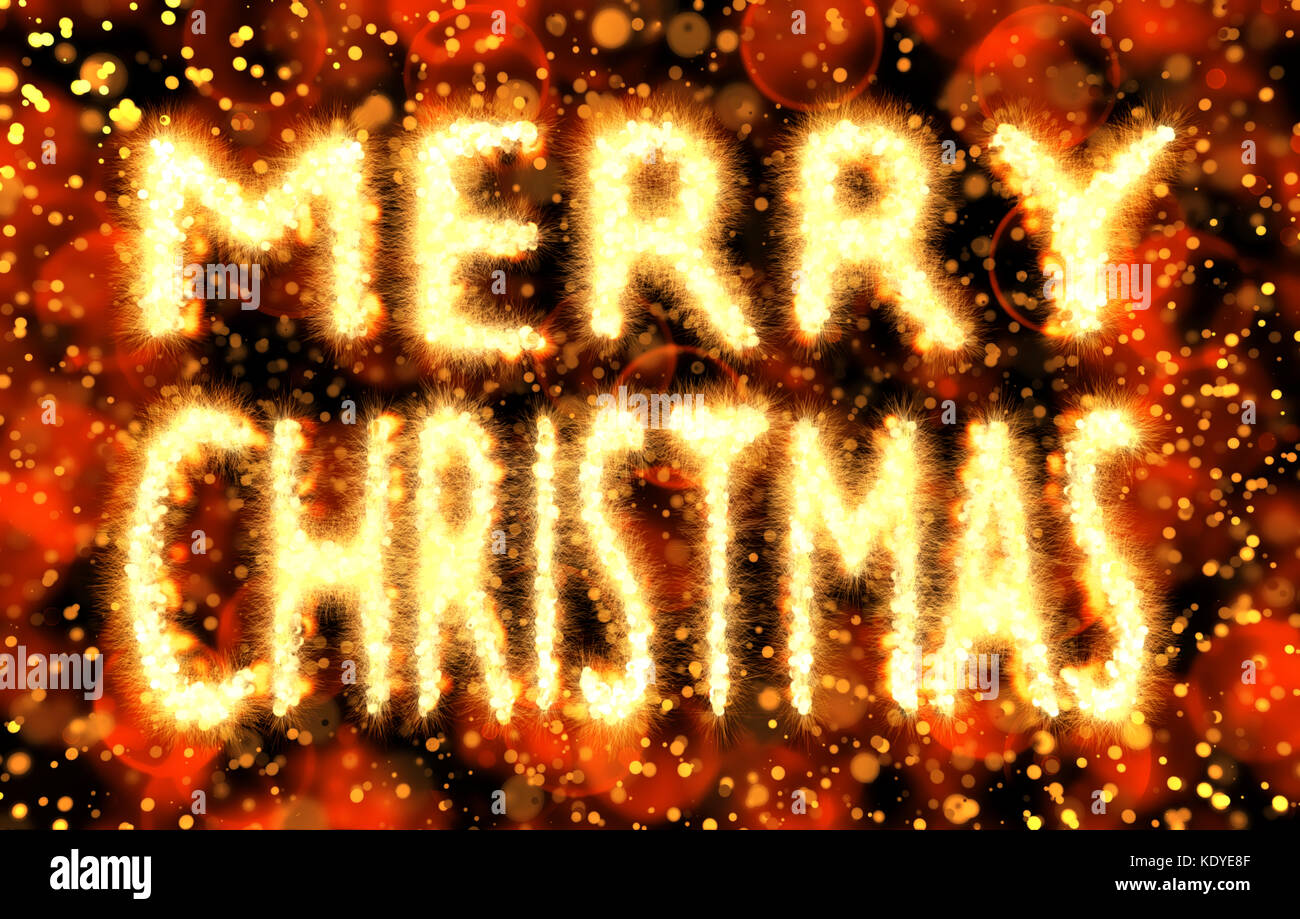 Merry Christmas text made of bokehs with sparks, bokehs background ...
